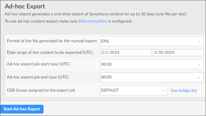 Perform an ad-hoc content export – Symphony Help Center