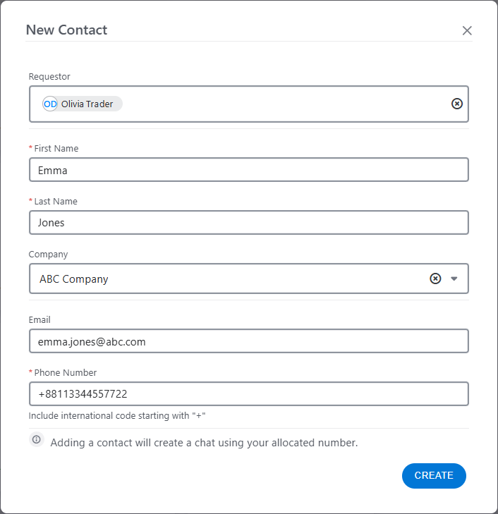 Create a new SMS & Voice Direct contact – Symphony Help Center